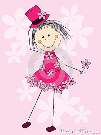 Hand Drawn Beautiful, Lovely, Little Ballerina Girl with Crown on Her ...