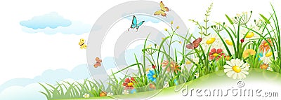 Spring flowers and grass stock vector. Illustration of flowers - 12209734