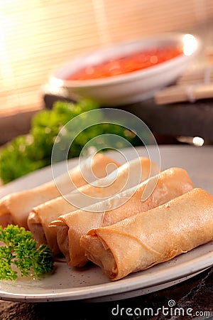 Spring Roll. Steamed Rice Noodle Stuffed with Fried Pork, Mushroom ...