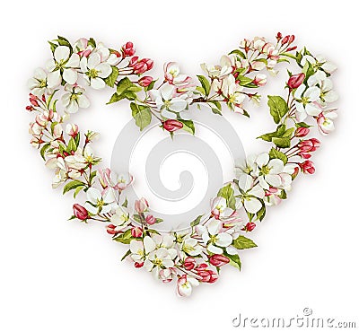 Spring Watercolor Apple Blossom Heart Stock Photo - Image: 53985999