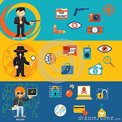 Spy, Secret Agent And Cyber Hacker Characters Cartoon Vector ...