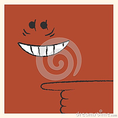 Square Stylized Smiley Face Pointing Finger In The Direction. Cartoon ...