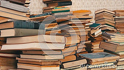 Stack of Books Scattered on the Floor in the Library Stock Footage ...