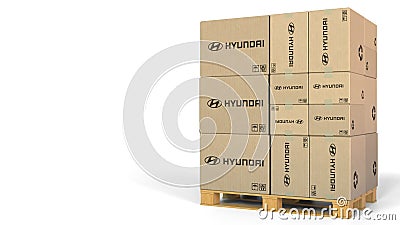 Stack Of Boxes With Hyundai Logo. Editorial 3D Rendering ...