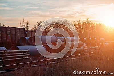 Stack Of Cast Iron Pipes In Loading Area Waiting For Transportation ...