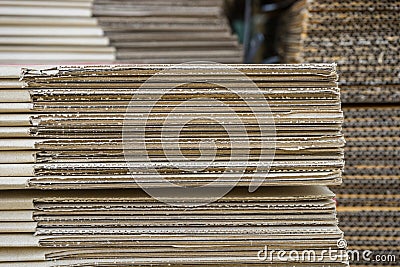 Stack Of Corrugated Cardboard Boxes. Egde View Of Flattened Boxes ...