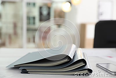 Stack Of Folders With Documents On Office Table Stock Photo ...