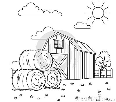 Stack Of Hay Bales In Front Of A Barn Outline Coloring Page ...