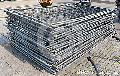 A Stack Of Modular Steel Fence Elements Made Of Galvanized Steel Stock ...