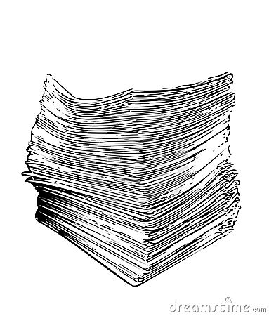 Stack Of Papers Sketch Drawing. Illustration Of Office Documents. Pile ...