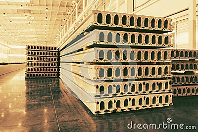 Stack Of Precast Reinforced Concrete Slabs In A Factory Workshop ...