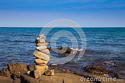 Stack Of Round Stone Natural Skyline Background Stock Photo ...