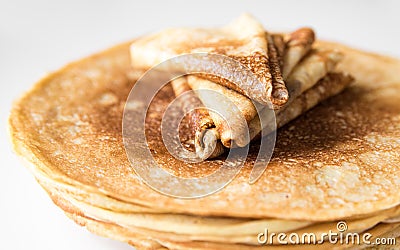 A Stack Of Thin Russian Pancakes And Crepes Folded Triangle Stock Image ...