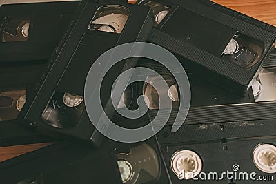 Stack Of VHS Video Tapes As Background. Retro Technology. Stock ...
