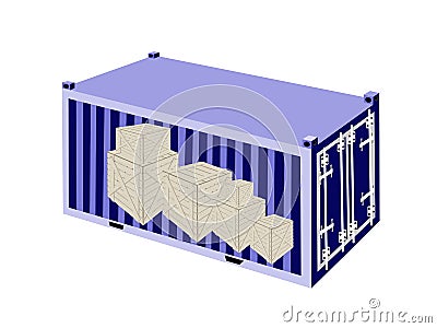 Stack Of Wooden Crates In A Cargo Container Vector Illustration ...