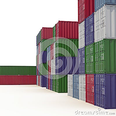 Stacked Color Cargo Containers Over White 3D Illustration Royalty-Free ...
