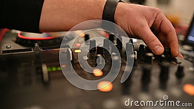 Stage, Mixing Tracks in Atmospheric Dance Party Strobing and Flashing ...