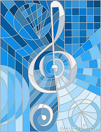 Stained Glass Illustration Of A Treble Clef ,blue Gamma Cartoon Vector ...