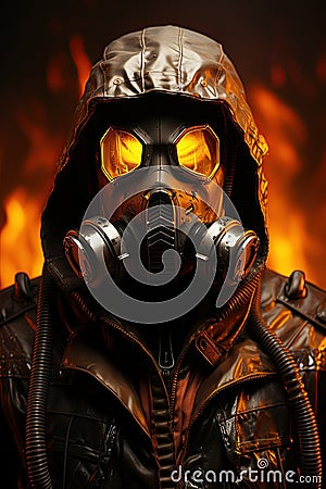 A Stalker Man In A Gas Mask,fire In The Background Book Cover Stock ...
