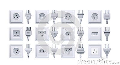 Standard Socket Plugs Including Type A, Type C And Type G. Different ...