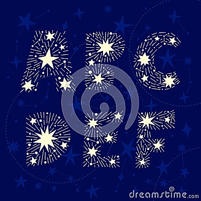 Stars Alphabet Hand Drawn Celestial Letters Collection A,B,C,D,E,F ...
