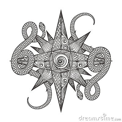 Star And Snakes Tattoo In Zentangle Style Cartoon Vector ...