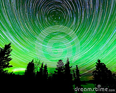 Star Trails Around Polaris And Northern Lights Stock Image - Image ...