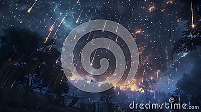 Starry Night In A Forest With Lightning And Meteors Stock Photography ...