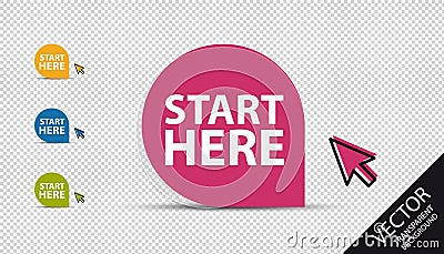Start Here Button - Colorful Vector Illustration With Mouse Arrow ...