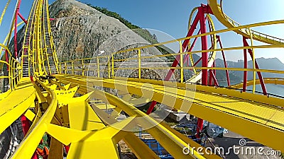 First Climb Up Roller Coaster in Theme Park Stock Video - Video of ...