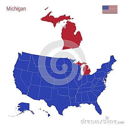 The State Of Michigan Is Highlighted In Red. Vector Map Of The United ...