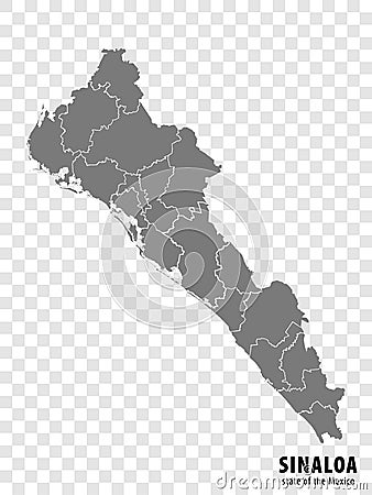 State Sinaloa Of Mexico Map On Transparent Background. Blank Map Of ...