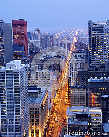 State Street In Downtown Chicago At Night Royalty Free Stock Photo ...