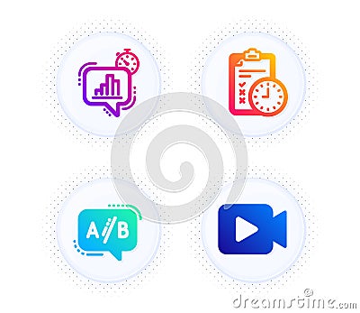 Statistics Timer, Exam Time And Ab Testing Icons Set. Video Camera Sign ...
