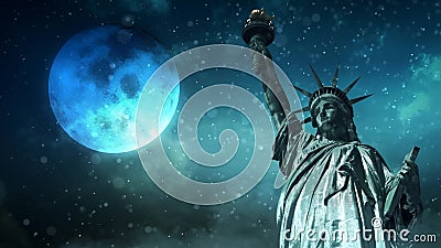 Statue of Liberty in a Winter Snow 4K Loop Stock Video - Video of moon ...