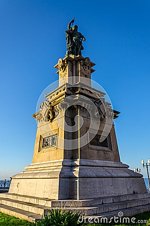 Statue Of Roger De Lauria On Mediterranean Balcony In Tarragona, Spain ...