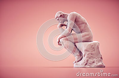 Statue Of Thoughtful Man On Red Background. Confusion And Overthinking ...