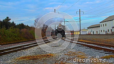 Steam Engine Moving Along a Curve with a Passenger Train Just Passed ...