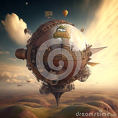 Steampunk Planet Earth. AI Generation Stock Photo | CartoonDealer.com ...