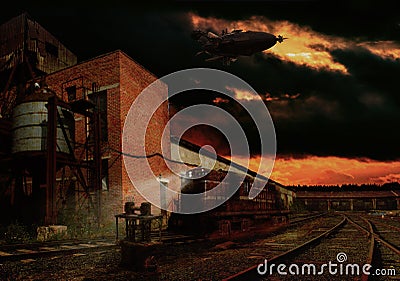 Steampunk Rail Station Stock Photography | CartoonDealer.com #110148026
