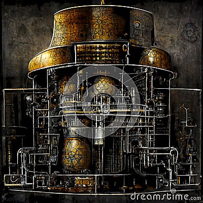 A Steampunk Style Nuclear Reactor. Futuristic Concept Design Royalty ...