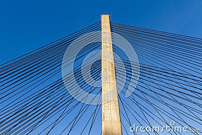 Steel Straps On The Tower Of A Cable-Stayed Bridge Stock Photo - Image ...