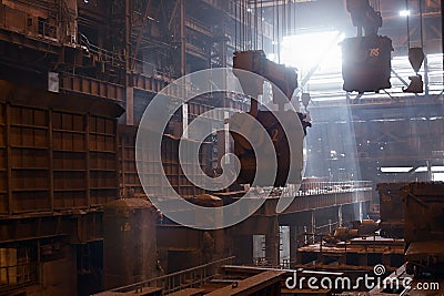 Steelmaking Ladles On Crane Hanging On Steel Mill Royalty-Free Stock ...