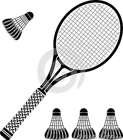 Stencil Of Racket And Badminton Shuttlecocks Cartoon Vector ...