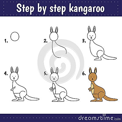 Step By Step Drawing.How To Draw Kangaroo. Worksheets Vector ...