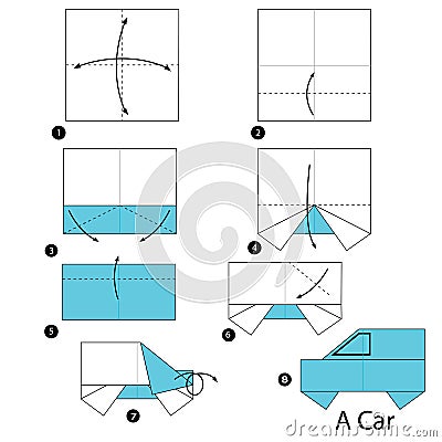 Step By Step Instructions How To Make Origami A Car. Stock Vector ...