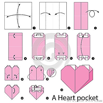 Step By Step Instructions How To Make Origami A Heart Pocket. Vector ...
