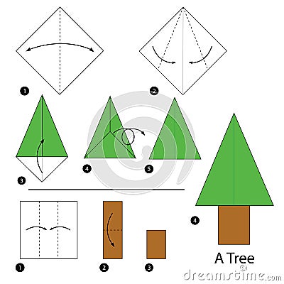 Step By Step Instructions How To Make Origami A Tree. Stock Vector ...