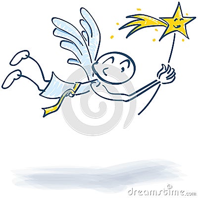 Stick Figure As A Flying Angel With A Star Cartoon Vector ...