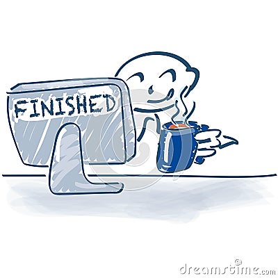 Stick Figure At The Computer And The Work Is Finished Cartoon Vector ...